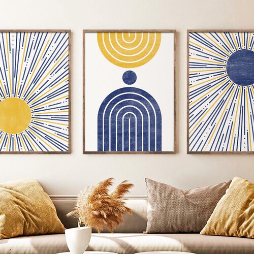 Mid Century Modern Geometric Sun Print Set of 3 Boho Prints - Etsy