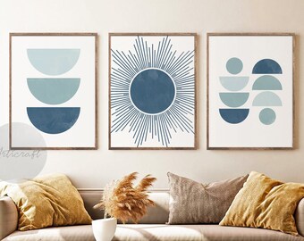 Mid Century Modern Geometric Sun Print Set of 3 Prints | Etsy
