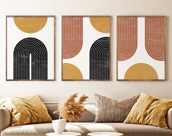Mid Century Modern Geometric Art Set of 3 Prints Boho Art | Etsy