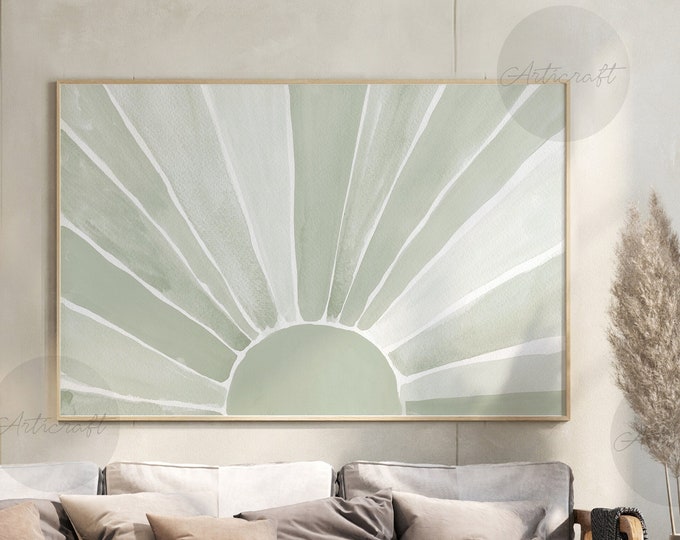 Horizontal Boho Sun Print, Sage Green Sun, Watercolor Printable Sun ...