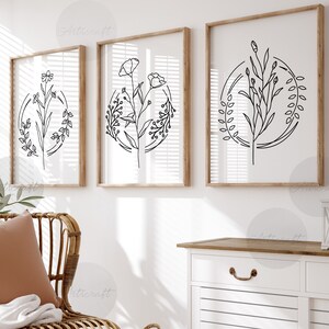 Boho Line Botanical Print Set of 3, Gallery Wall Art, Minimal Wild ...