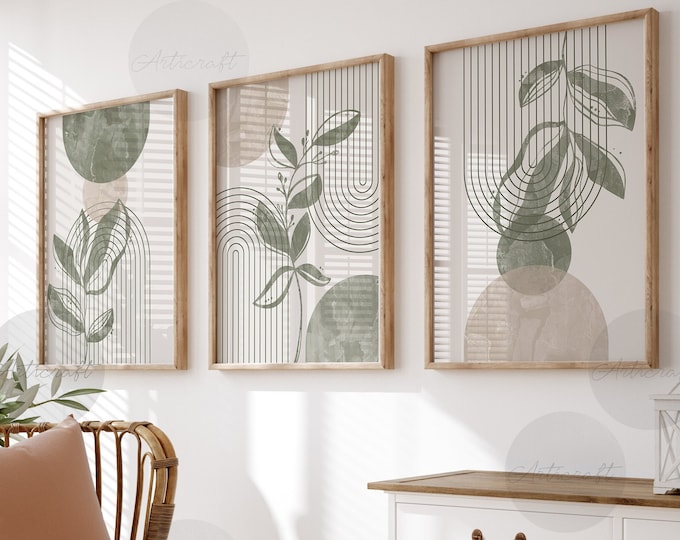 Set of 3 Boho Wall Art Prints, Boho Botanical Prints, Boho Prints, Sage ...