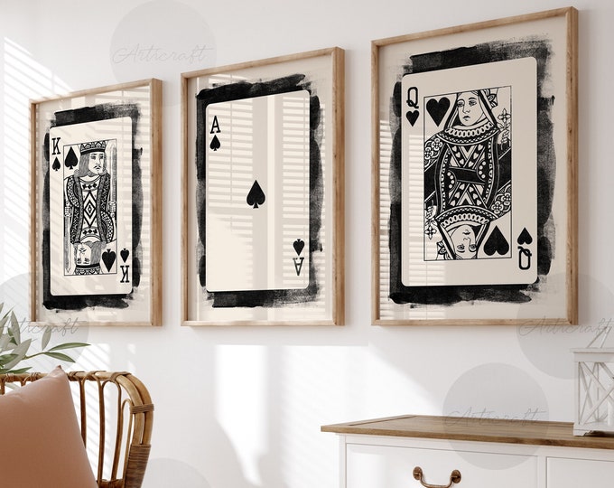 Ace, King and Queen Playing Cards Wall Art Set of 3 Prints, Digital ...
