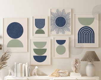 Navy Blue Mid Century Modern Geometric Art Set of 3 Prints - Etsy