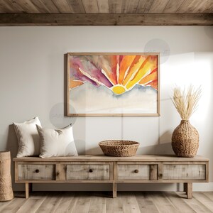 Horizontal Mountain Sunset Print, Orange, Purple & Yellow Sun ...