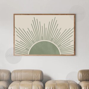 Horizontal Sun Print, Boho, Sage Green Sun Mid Century Modern Printable ...
