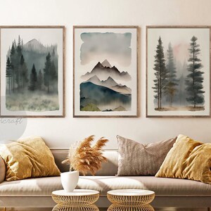 Mountain Print Set of 3, Watercolor Mountain, Abstract Landscape ...