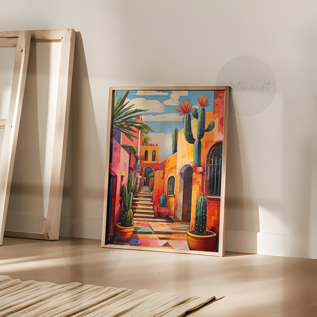 Mexico Bright Print, Street Maximalist Home Wall Decor, Village Vibrant ...
