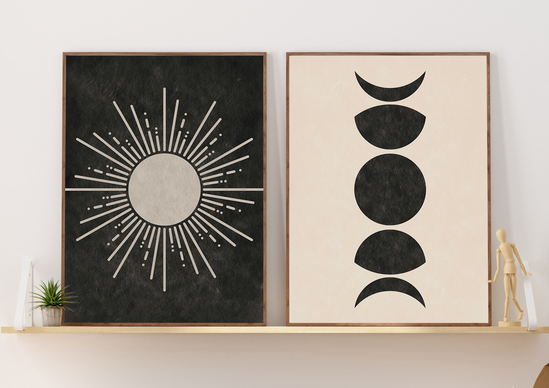 Sun and Moon Phases Art Set of 2 Prints Mid Century Sun Moon - Etsy