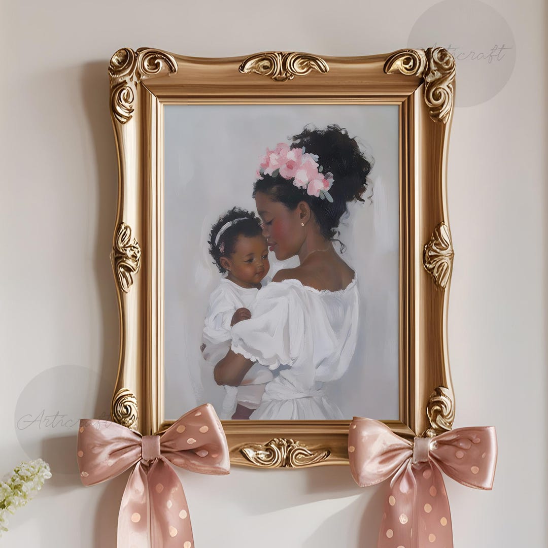 Mother and a Baby Printable Poster, Motherhood Retro Oil Painting ...