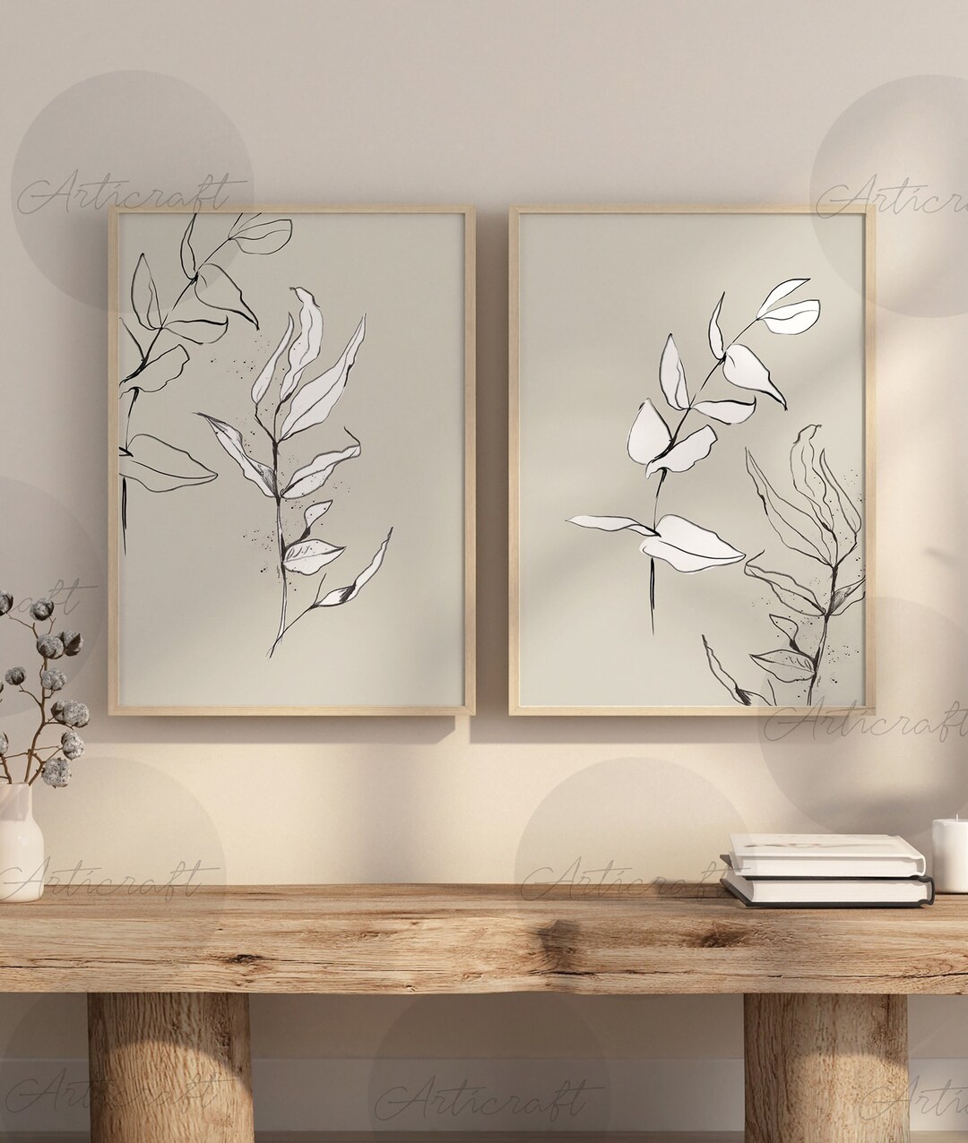 Neutral Botanical Print Set of 2 Black Line Gallery Wall Art - Etsy
