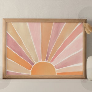 Horizontal Boho Sun Print, Orange & Blush Sun, Watercolor Printable Sun ...