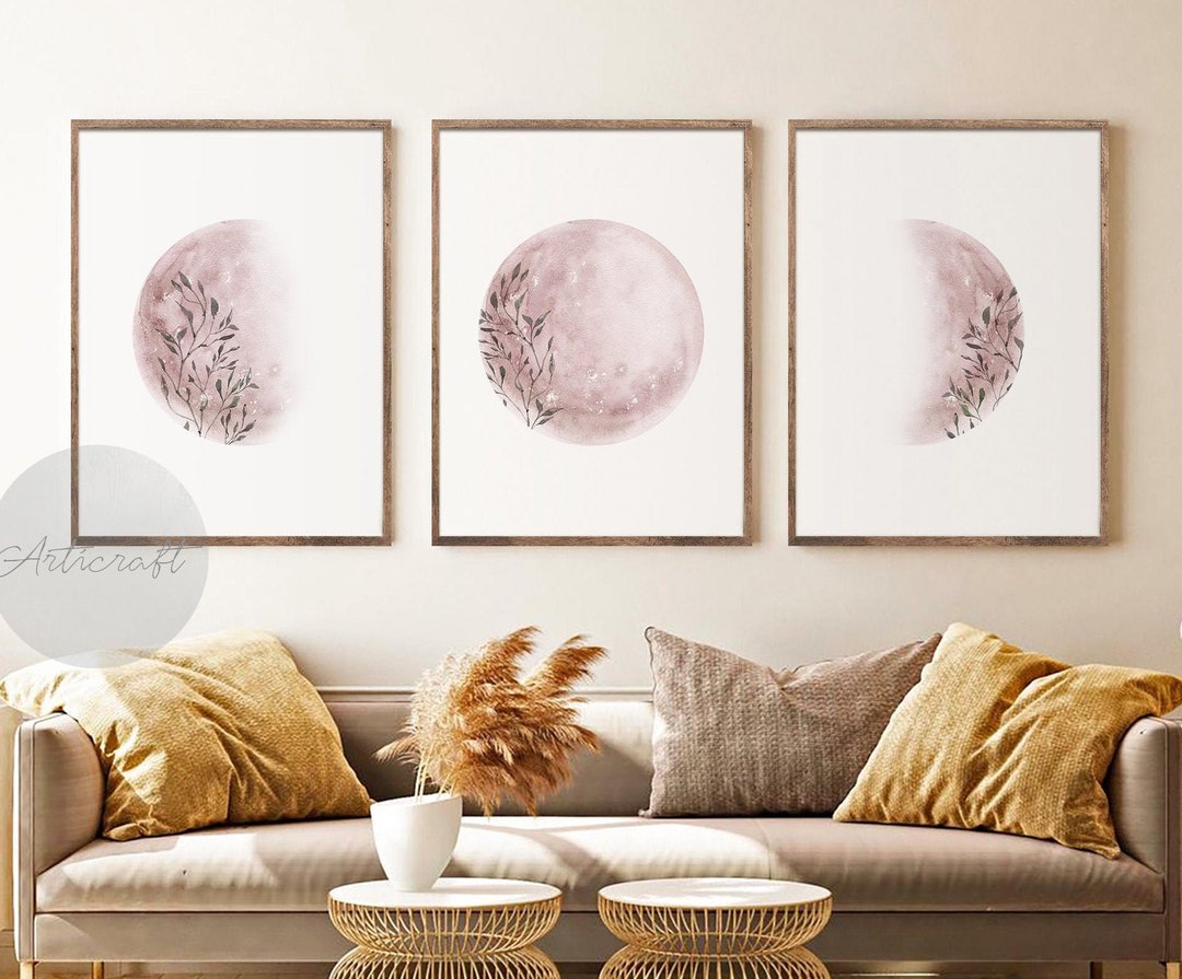 Blush Pink Moon Print Set of 3 Prints Boho Moon Phases - Etsy