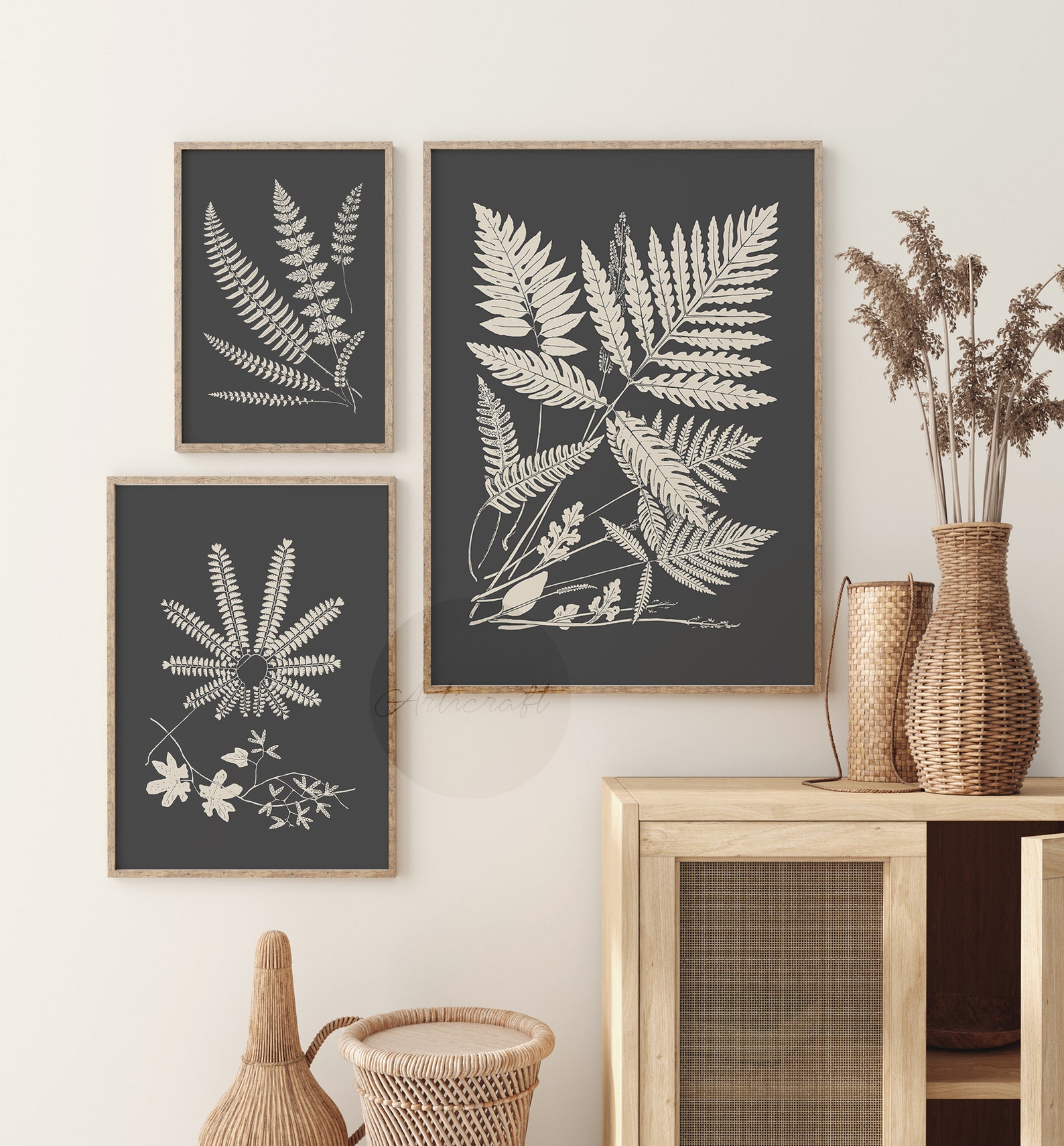 Neutral Botanical Print Set of 3, Minimalist Abstract Fern Botanical ...
