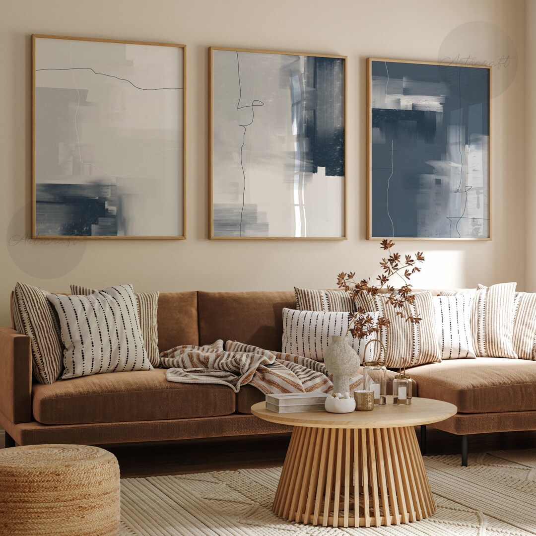 Blue Abstract Art, Modern 3 Piece Art, Painting, Gallery Wall Art Set ...