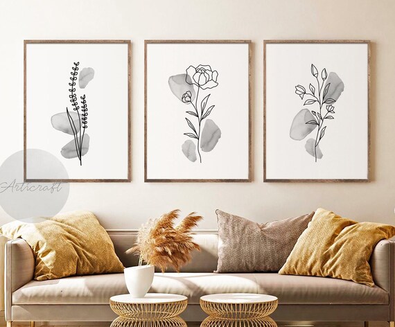 Boho Botanical Print Set of 3 Gray Gallery Wall Art Wild - Etsy