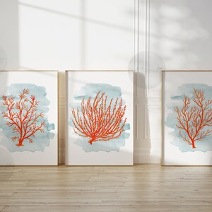 Watercolor Coral Print Set of 3, Coastal Wall Art, Ocean Aqua Blue and ...