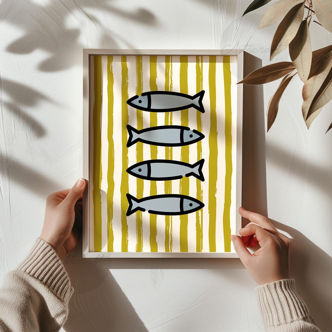 Anchovies Printable Colorful Retro Print, Boho Kitchen Food Decor ...