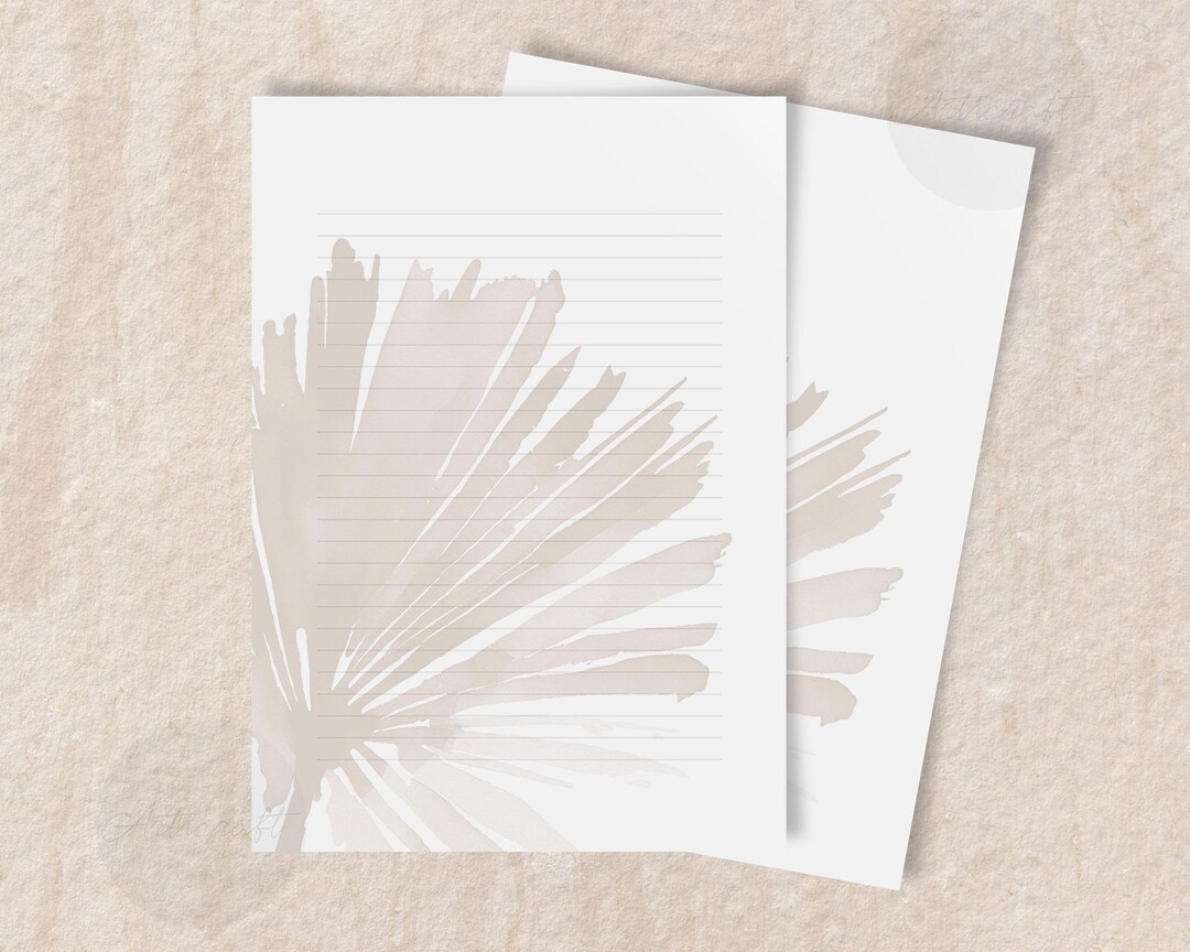 Botanical Printable Stationary, Neutral Palm Leaves Tropical Pages ...