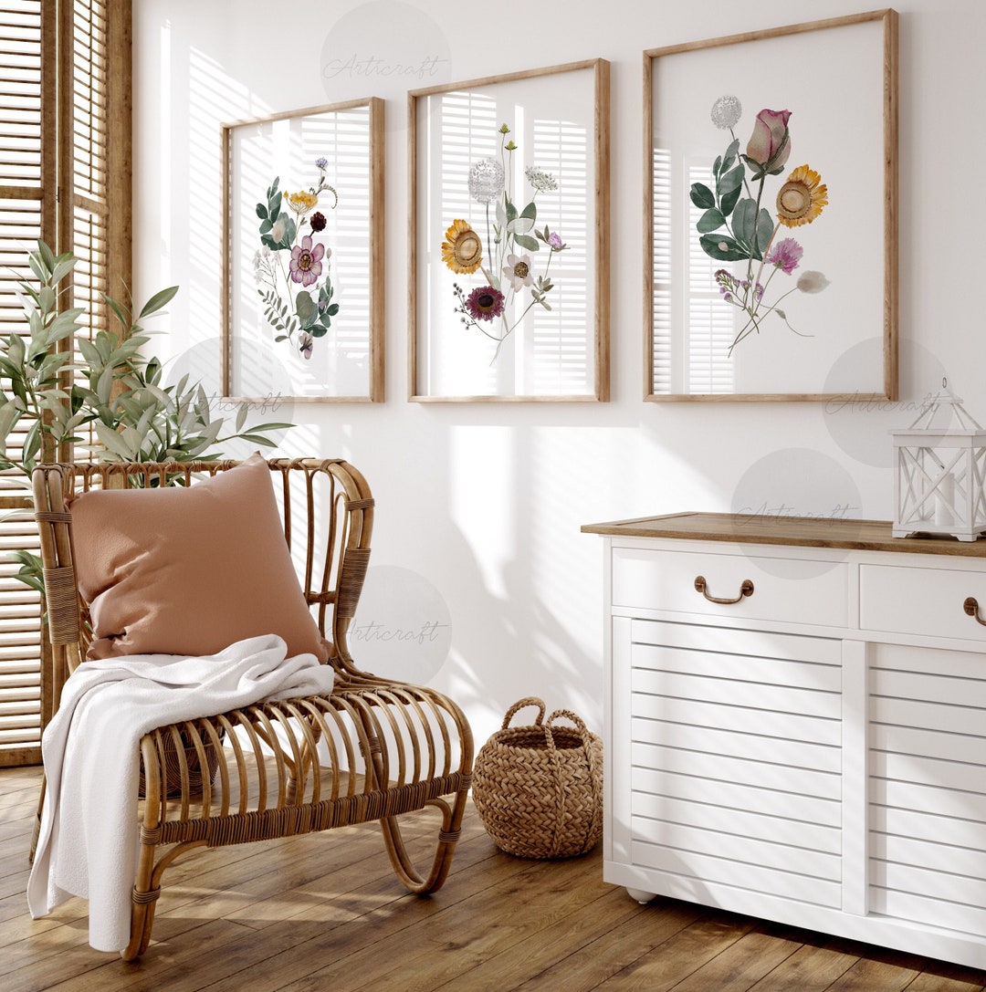Watercolor Botanical Print Set of 3, Gallery Wall Art, Floral Printable ...