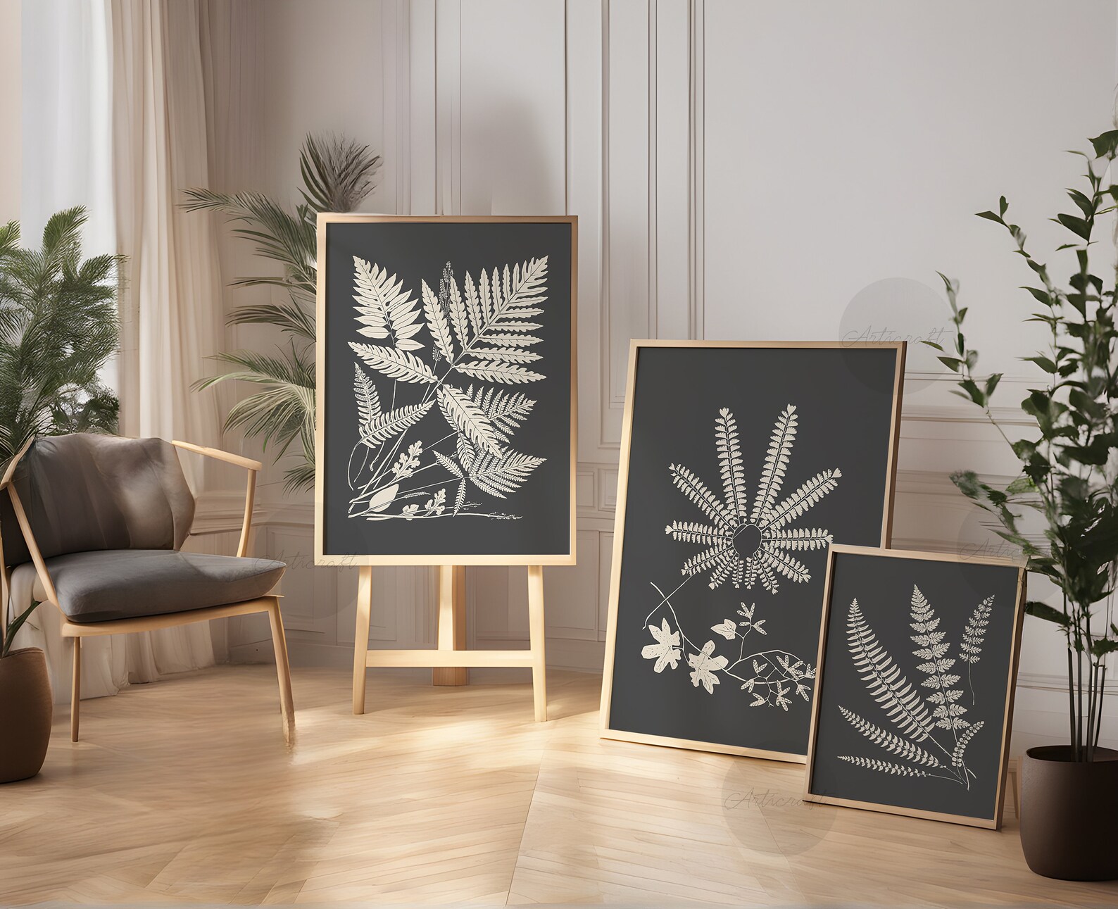 Neutral Botanical Print Set of 3, Minimalist Abstract Fern Botanical ...