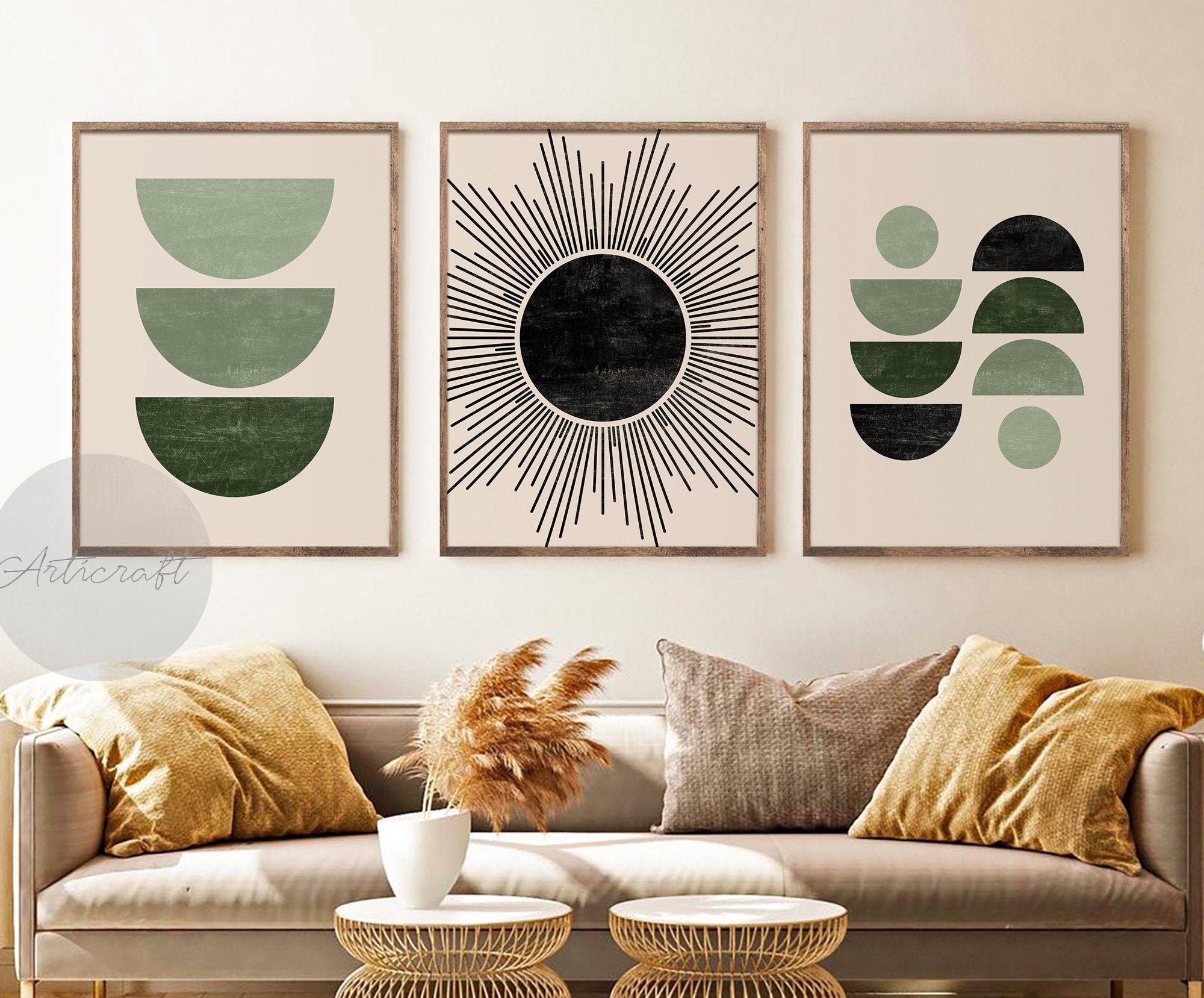Mid Century Modern Geometric Sun Print Set of 3 Prints - Etsy