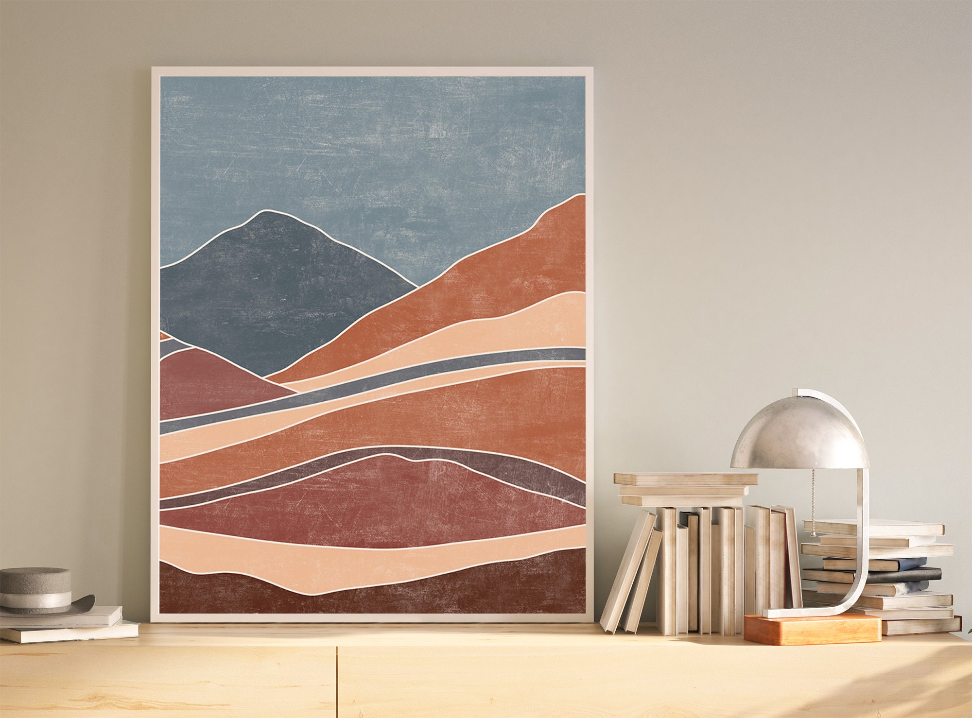 Abstract Mountain Print Set of 3 Mid Century Modern Blue - Etsy