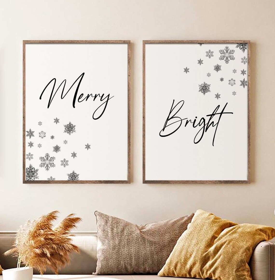 Christmas Print Set of 2 Merry and Bright Print Snowflakes - Etsy