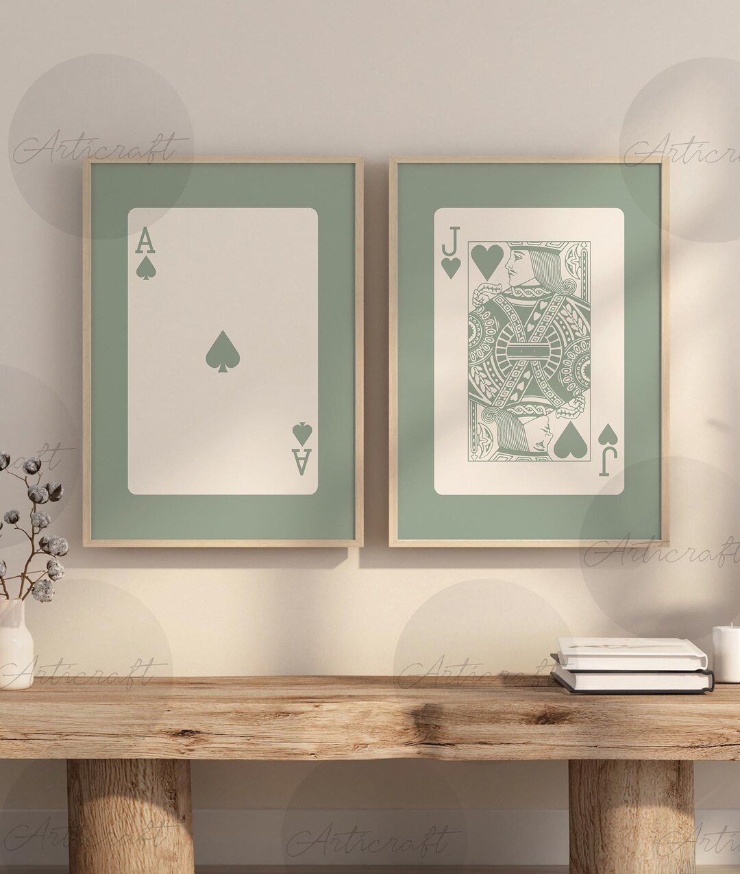 Sage Green Jack and Ace Playing Cards Wall Art Set of 2 Prints, Digital ...