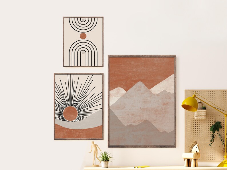 Mid Century Modern Geometric Sun Print Set of 3 Prints - Etsy