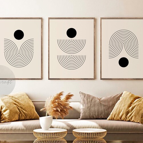 Green & Orange Mid Century Modern Geometric Print Set of 3 - Etsy