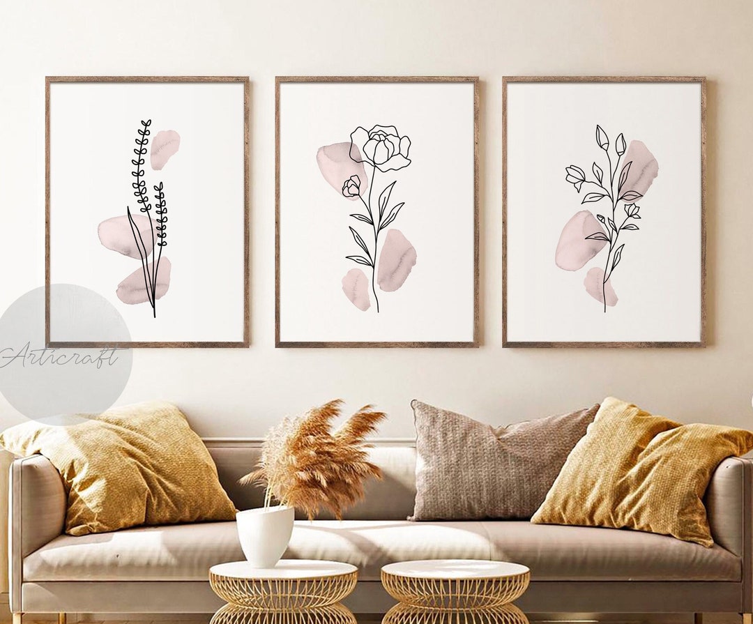 Boho Botanical Print Set of 3, Gallery Wall Art, Blush Pink Wild ...