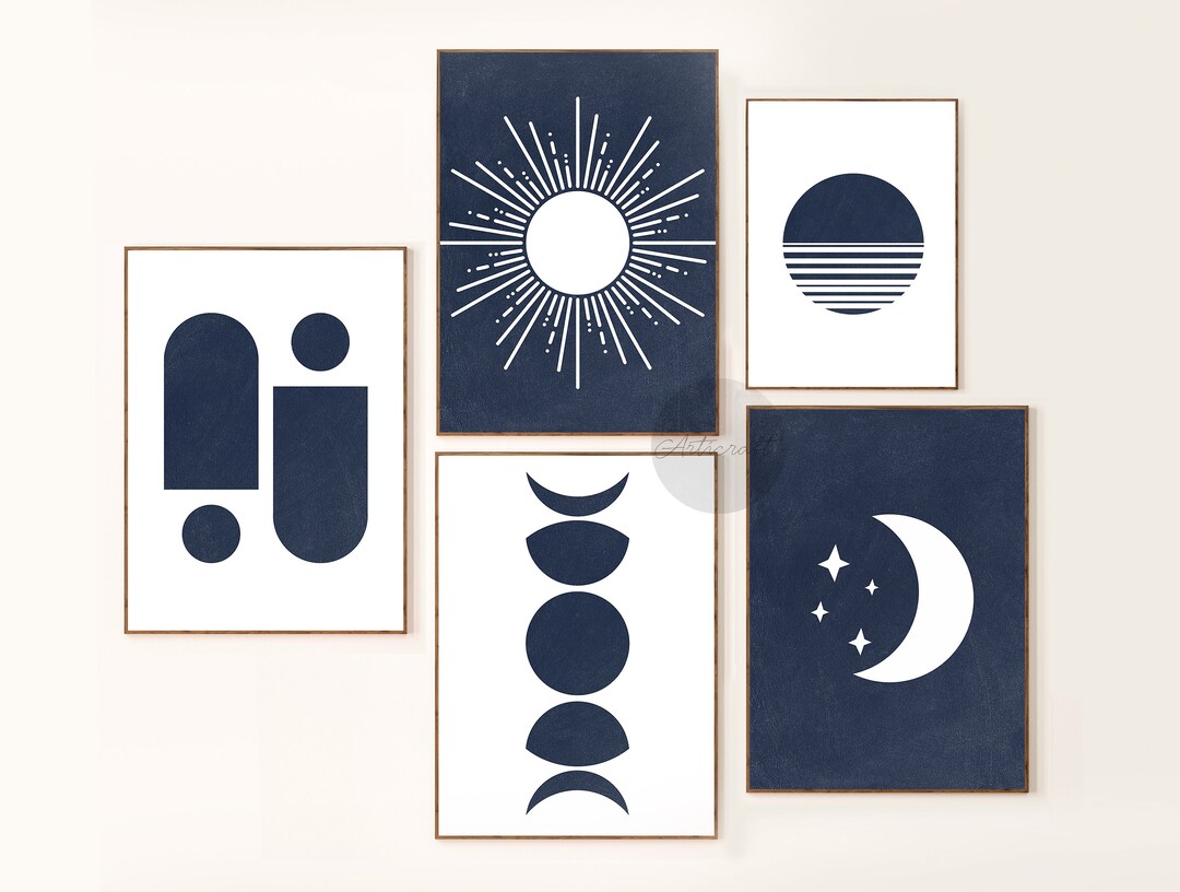 Geometric Art Set of 5 Prints Mid Century Modern Printable - Etsy