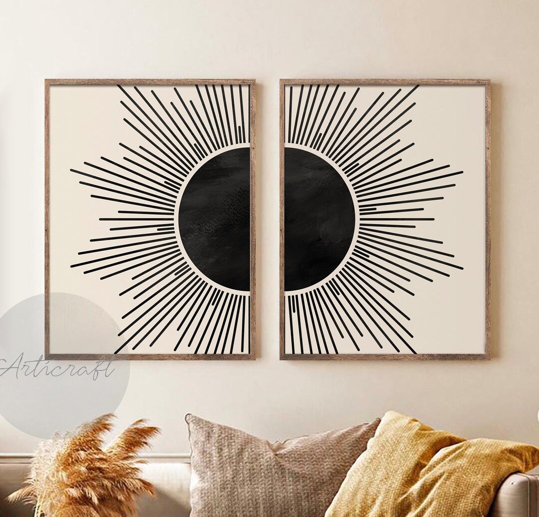 Sun Print Set of 2 Prints, Mid Century Sun Art, Boho Print Set ...