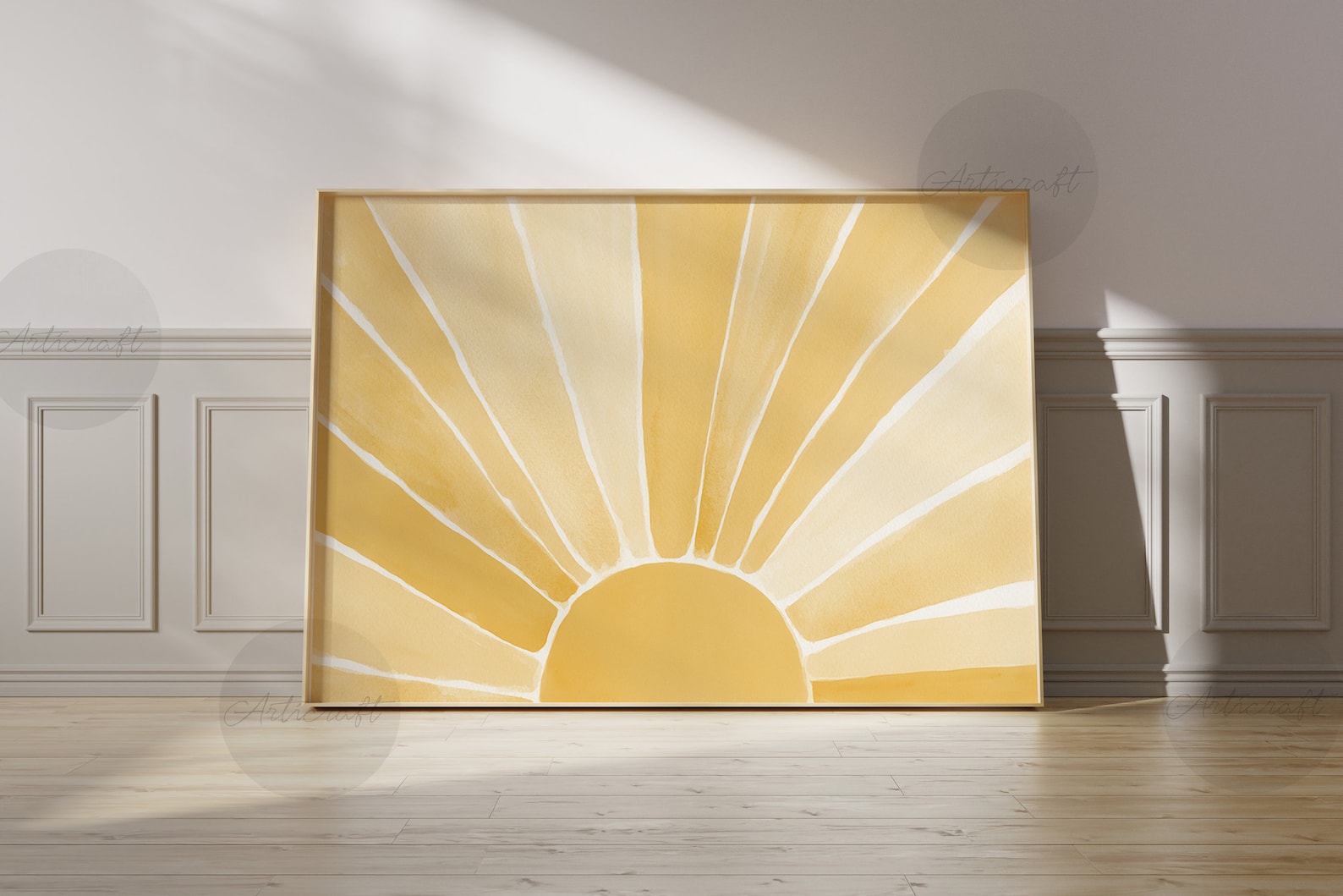Horizontal Boho Sun Print, Yellow Sun, Watercolor Printable Sun ...