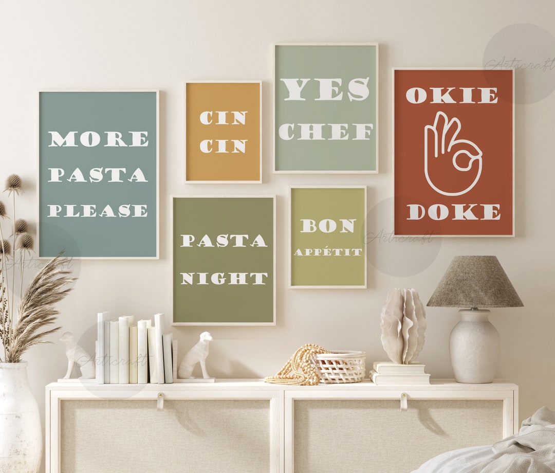 Printable Kitchen Wall Art 6 Set, Pasta Night Print, Okie Doke, Cin Cin ...