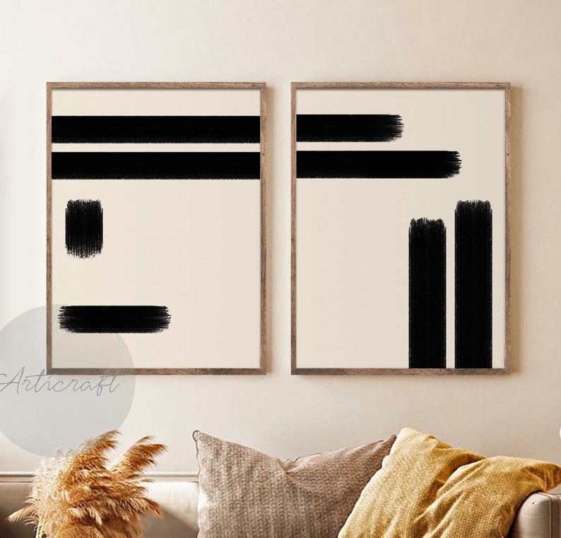 Abstract Line Art Set of 2 Prints Digital Brush Stroke Wall - Etsy