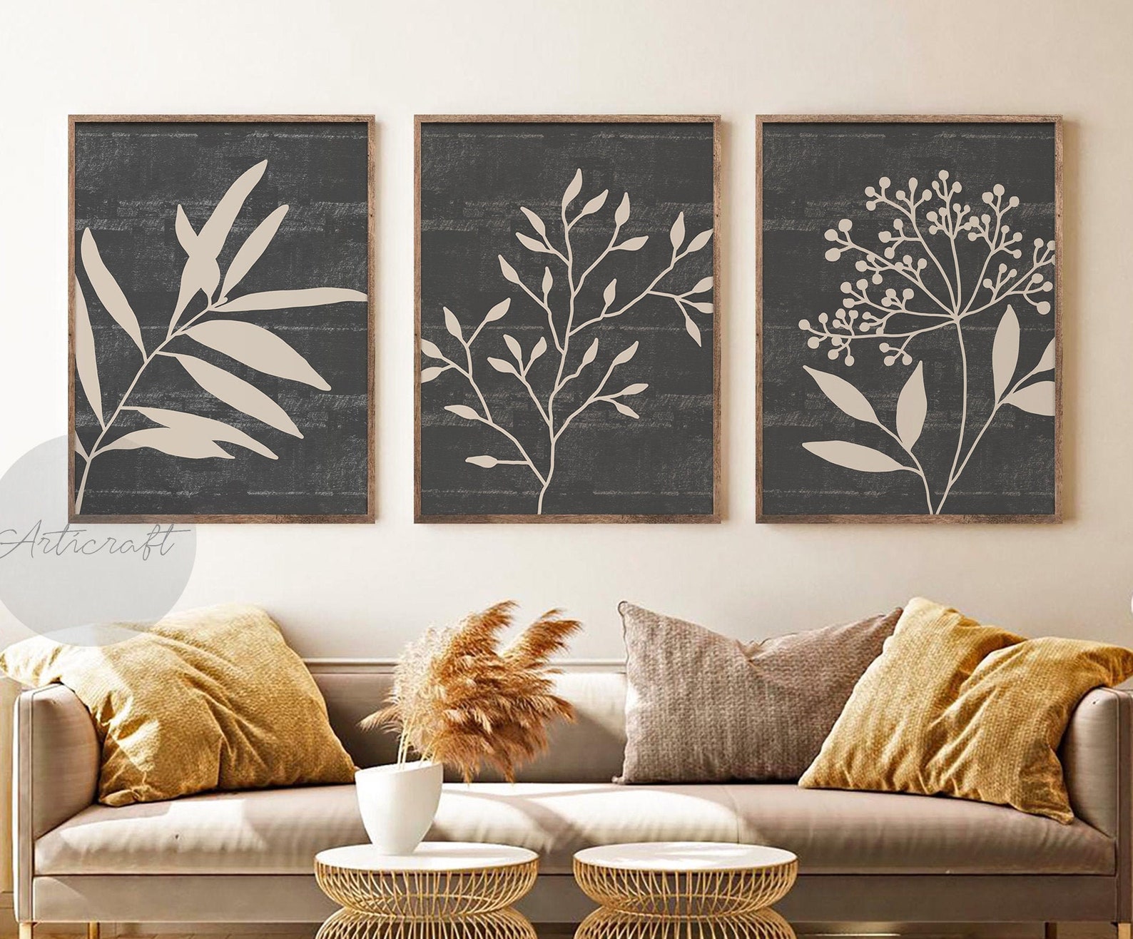 Neutral Botanical Print Set of 3, Minimal Abstract Botanical Prints ...