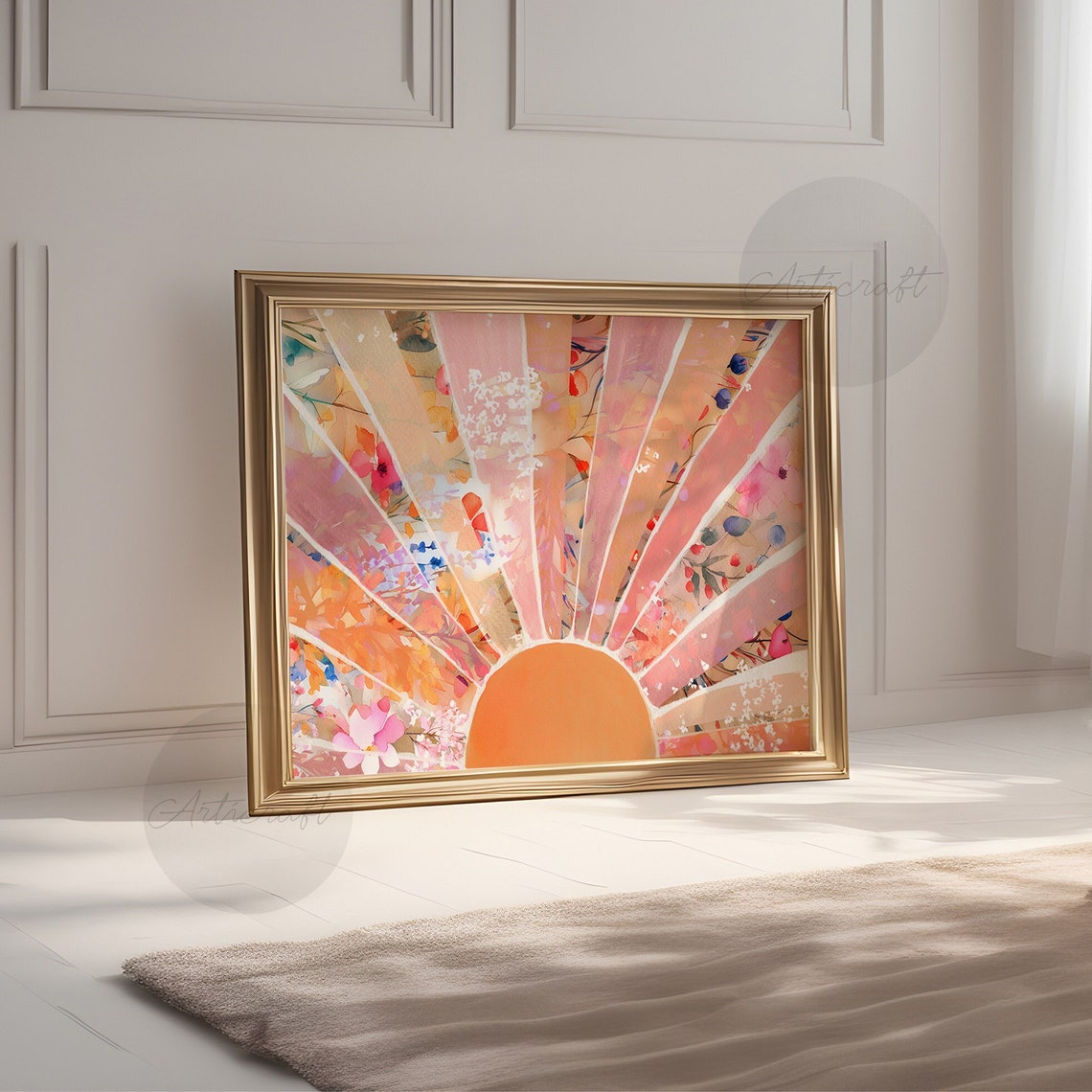 Horizontal Boho Sun Print, Boho Orange & Blush Sun, Watercolor ...