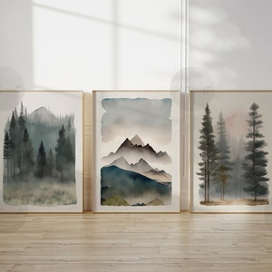 Mountain Print Set of 3, Watercolor Mountain, Abstract Landscape ...