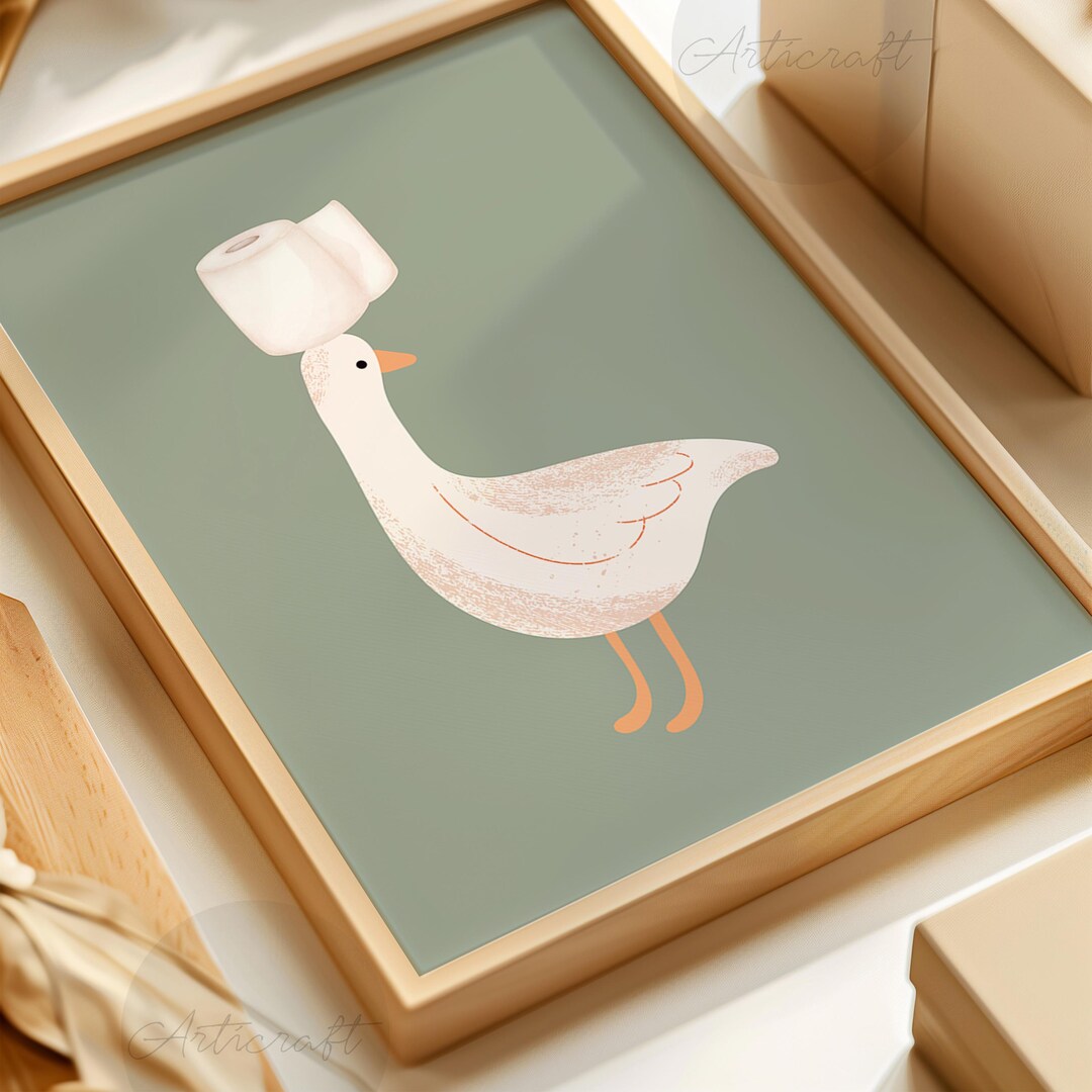 Cute Quirky Silly Goose Toilet Paper Vintage Wall Art Printable Art ...