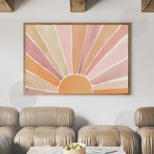 Horizontal Boho Sun Print, Orange & Blush Sun, Watercolor Printable Sun ...