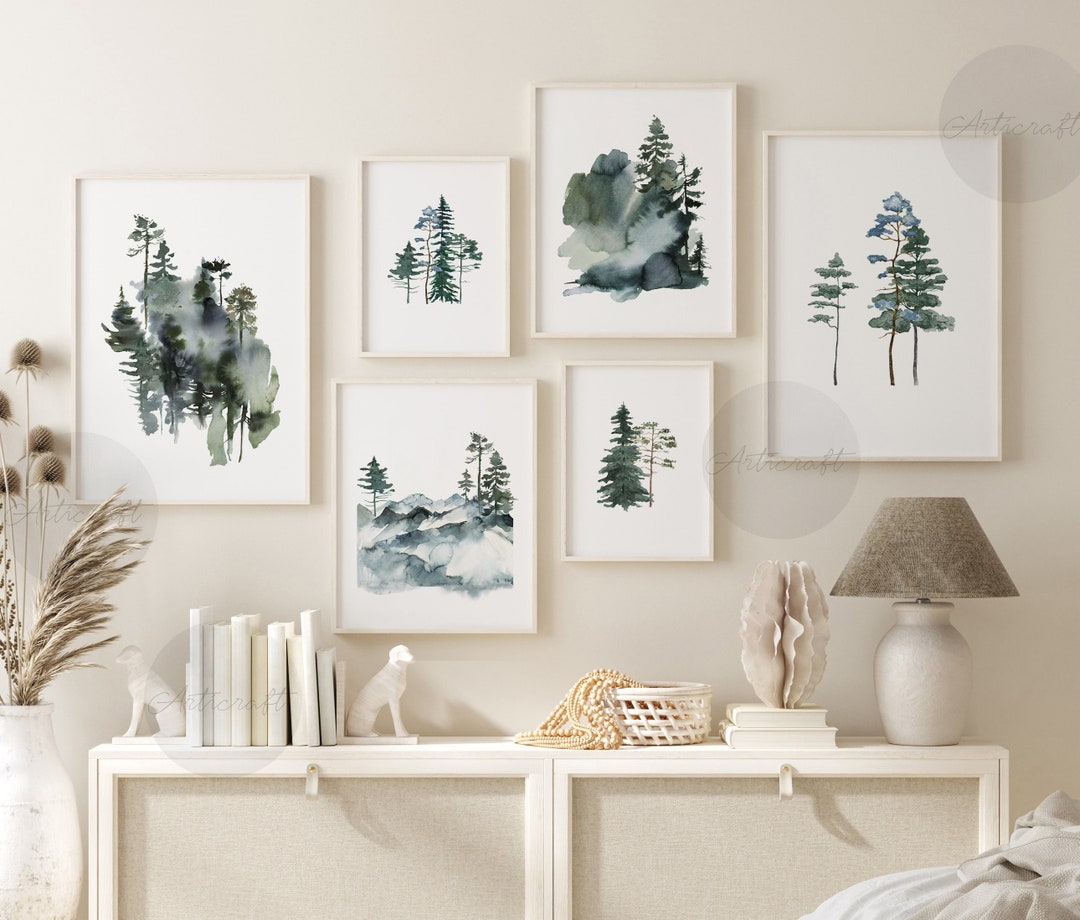 Pine Trees Prints, Nature Print Set of 6, Watercolor Pine Trees ...