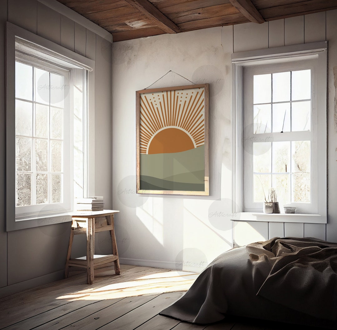 Boho Sun Print, Printable Art, Wall Decor, Orange Sun Digital Download ...