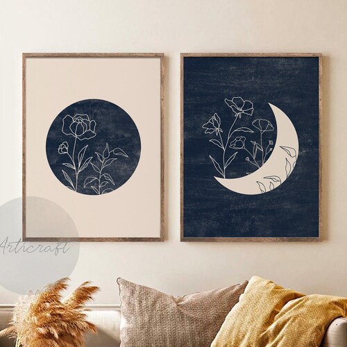 Abstract Landscape Sun and Moon Wall Art Boho Sun and Moon - Etsy