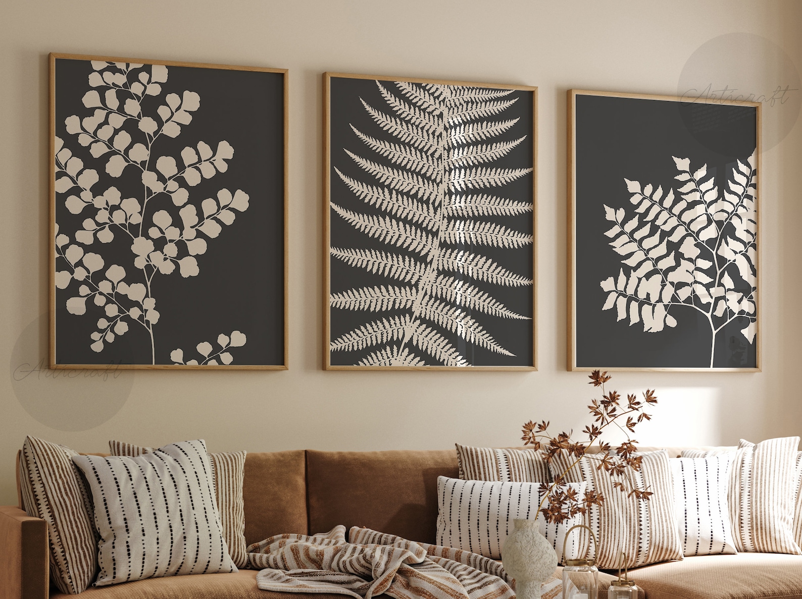 Neutral Botanical Print Set of 3, Minimal Abstract Fern Botanical ...