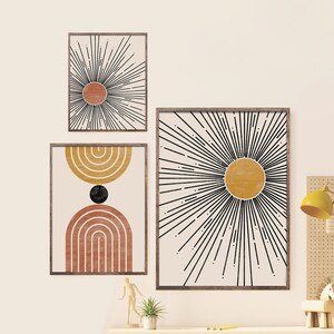 Mid Century Modern Geometric Sun Print Set of 3 Prints, Digital ...