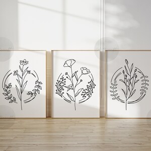 Boho Line Botanical Print Set of 3, Gallery Wall Art, Minimal Wild ...
