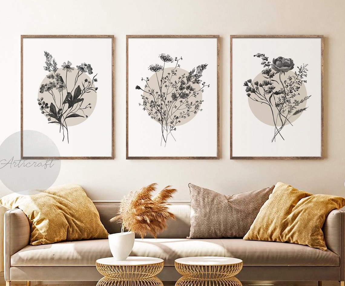 Neutral Botanical Print Set of 3 Abstract Botanical Prints | Etsy