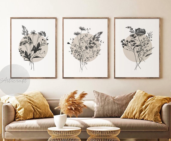 Neutral Botanical Print Set of 3 Abstract Botanical Prints | Etsy
